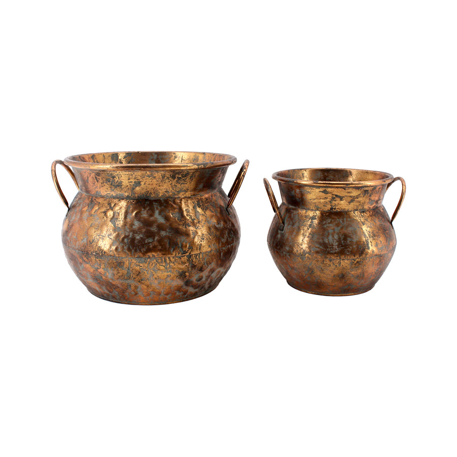 Set of 2 Moroccan Antique Pots - Distressed Gold – Dropship Order